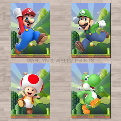 Super Mario prints: A4 canvas paper / wall art poster. Luigi, Toad ...