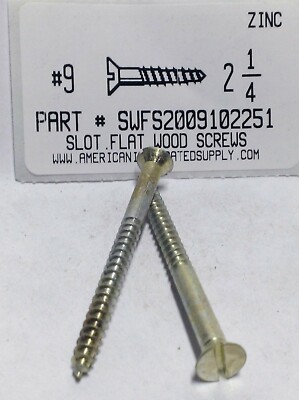 #9x2-1/4 Flat Head Slotted Wood Screws Steel Zinc Plated (20) | eBay