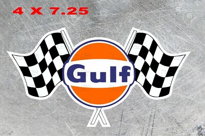 Vintage Style GULF RACING CHECKERED FLAG Decal Laminated REPRODUCTION ...