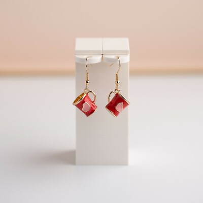 Cute Pair Red Coffee Heart Mug Cup Drink Dangle Drop Hook Earrings ...