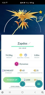 Pokemon Dynamax Zapdos (Rare Dynamax Legendary) GO | eBay