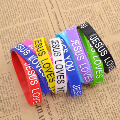 10 Pcs JESUS LOVES YOU Silicone Wristband Unisex Bracelet Bangle Gift ...