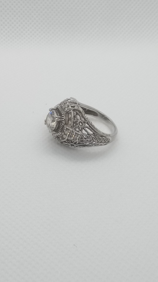 Designer Signed Meda 925 Sterling Silver Clear C Z Filigree Ring Size 5 ...