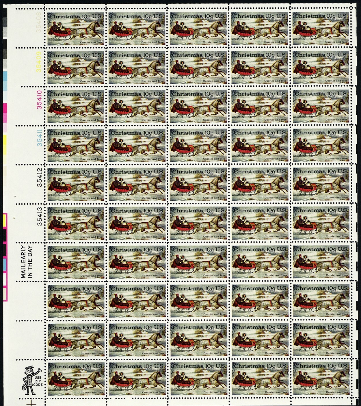 Currier and Ives Christmas Sheet of Fifty 10 Cent Postage Stamps Scott ...