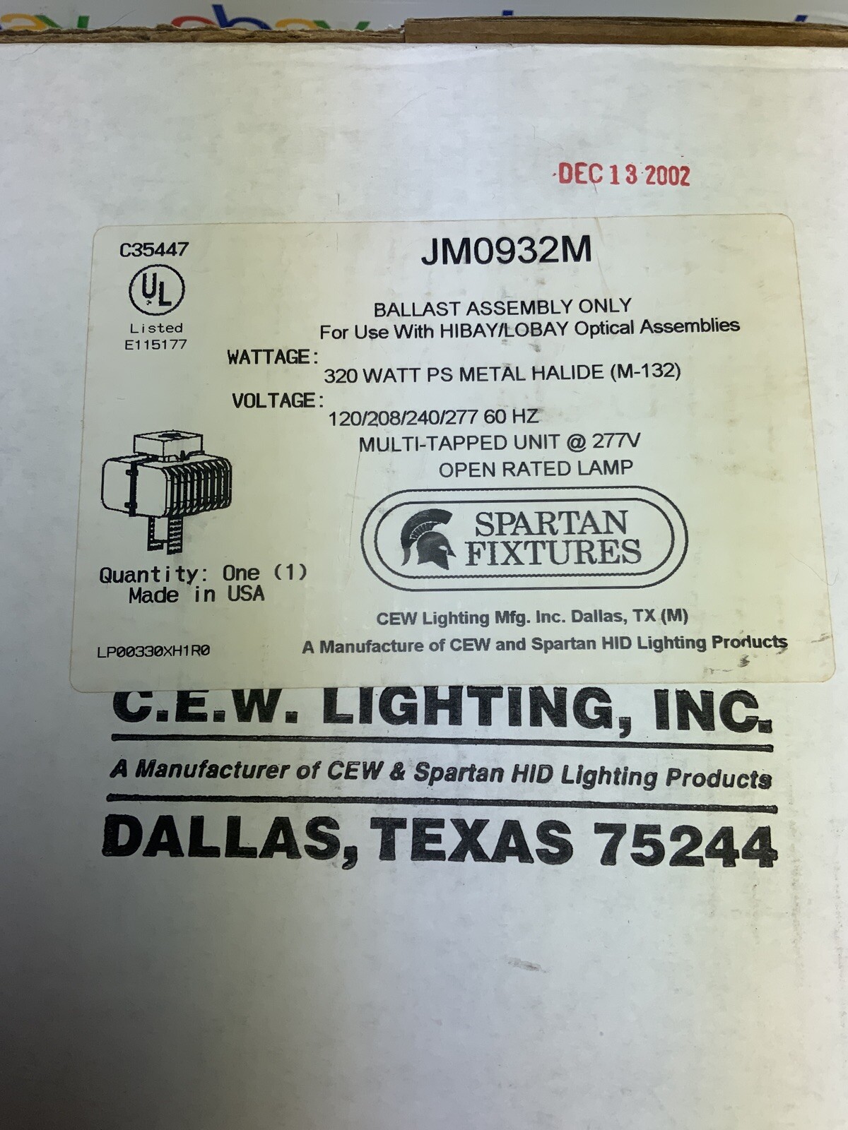 Simkar Ballast Assembly New JM0932 320 Watt PS Metal Halide M-132 New ...