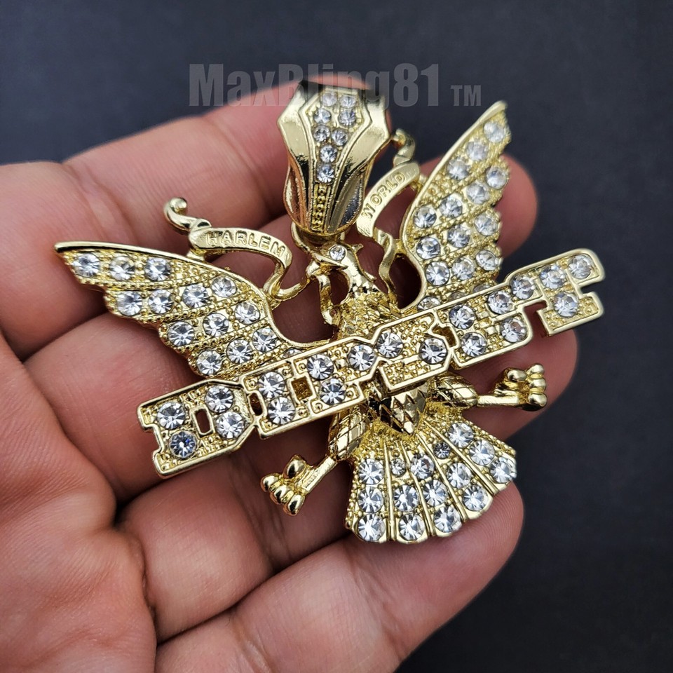 HIP HOP ICED 14K GOLD PLATED BLING LAB DIAMOND LARGE DIPSET EAGLE CHARM ...