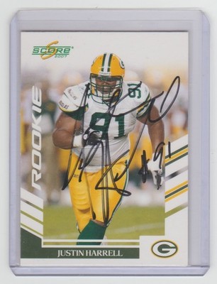 JUSTIN HARRELL Packers SIGNED 2007 Score Football #425 Autograph IP ...