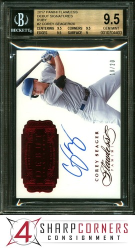 2017 PANINI FLAWLESS DEBUT SIGNATURES RUBY #2 COREY SEAGER #/20 BGS 9.5 ...