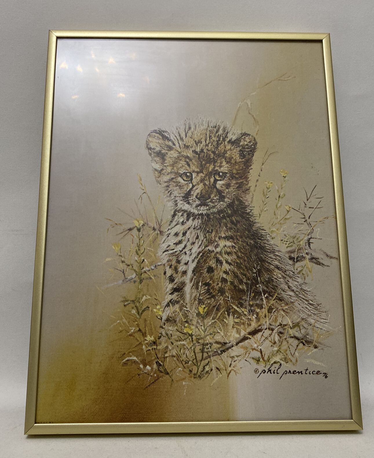 Vintage Phil Prentice Leopard Print Board Framed Mounted 1976 approx. 9 ...