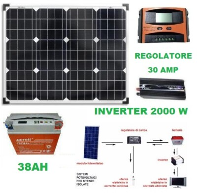 Kit Pannello Fotovoltaico 50W batteria 38 ah 12 vlt kit solare Pwm ...