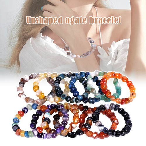 Women Girl Unshaped Agate Bracelet Mixed Color Stretch Bangles Yoga ...