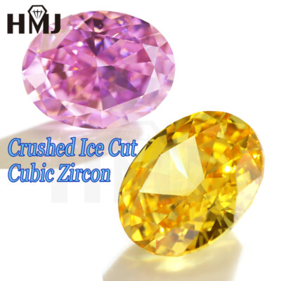 Oval Crushed Ice Cut Cubic Zircon CZ Stone Yellow Pink High Carbon ...