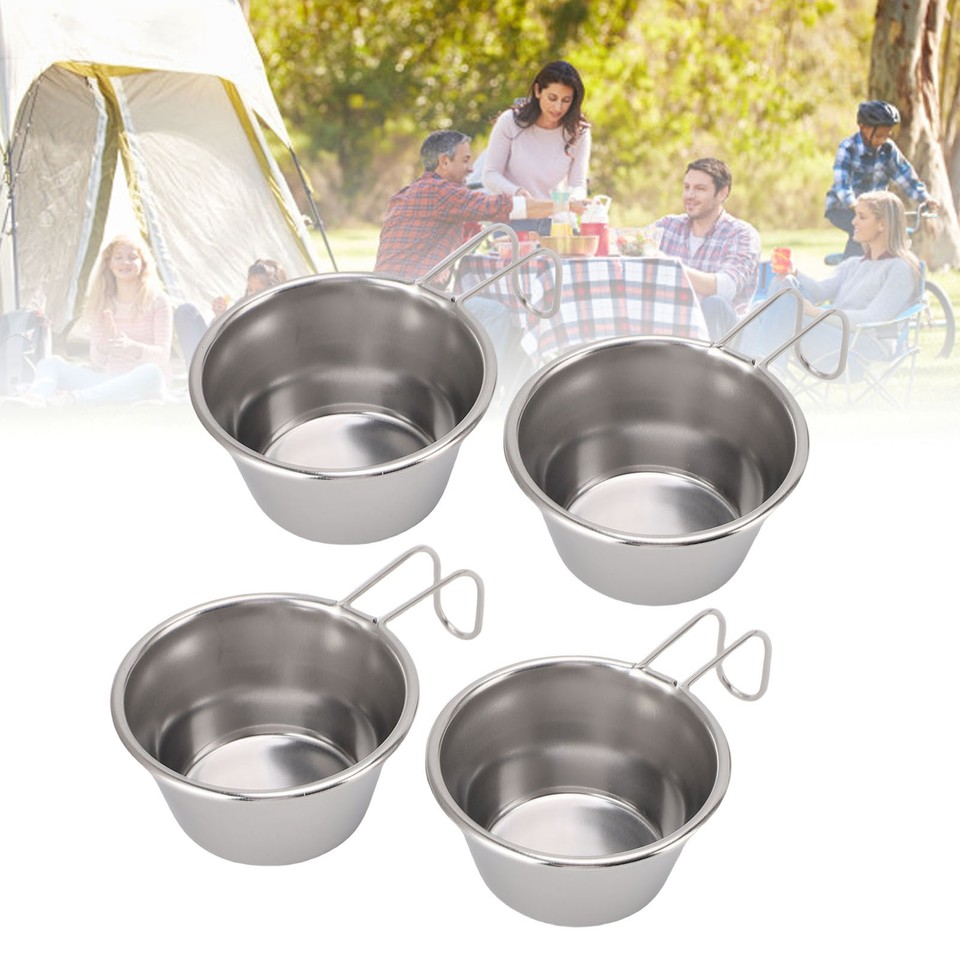 4PCS Hiking Soup Dish Bowls Compact Food Grade Stainless Steel Camping ...