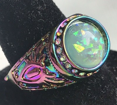 Fashion Bold and Eye Catching Rainbow Opal CZ Ring Jewelry Size 8 Ring ...