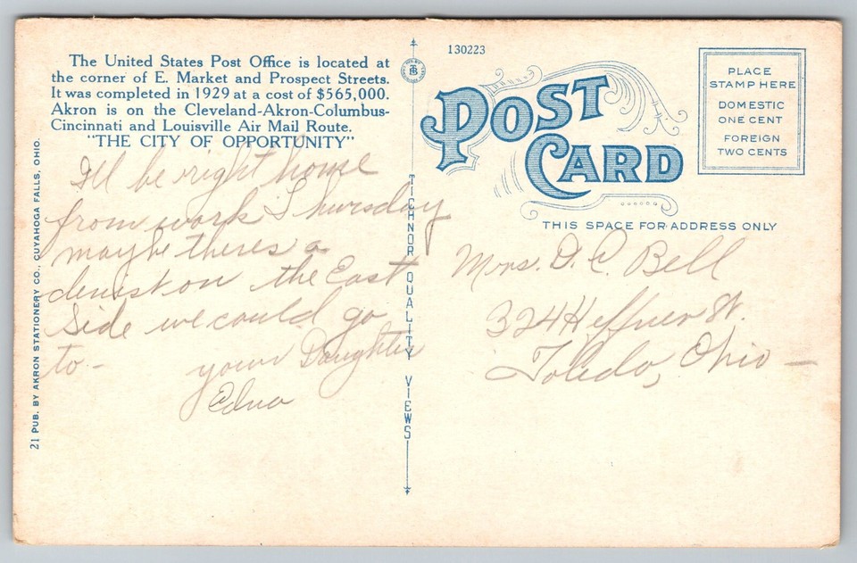Postcard The United States Post Office Akron Ohio OH VTG C18 | eBay