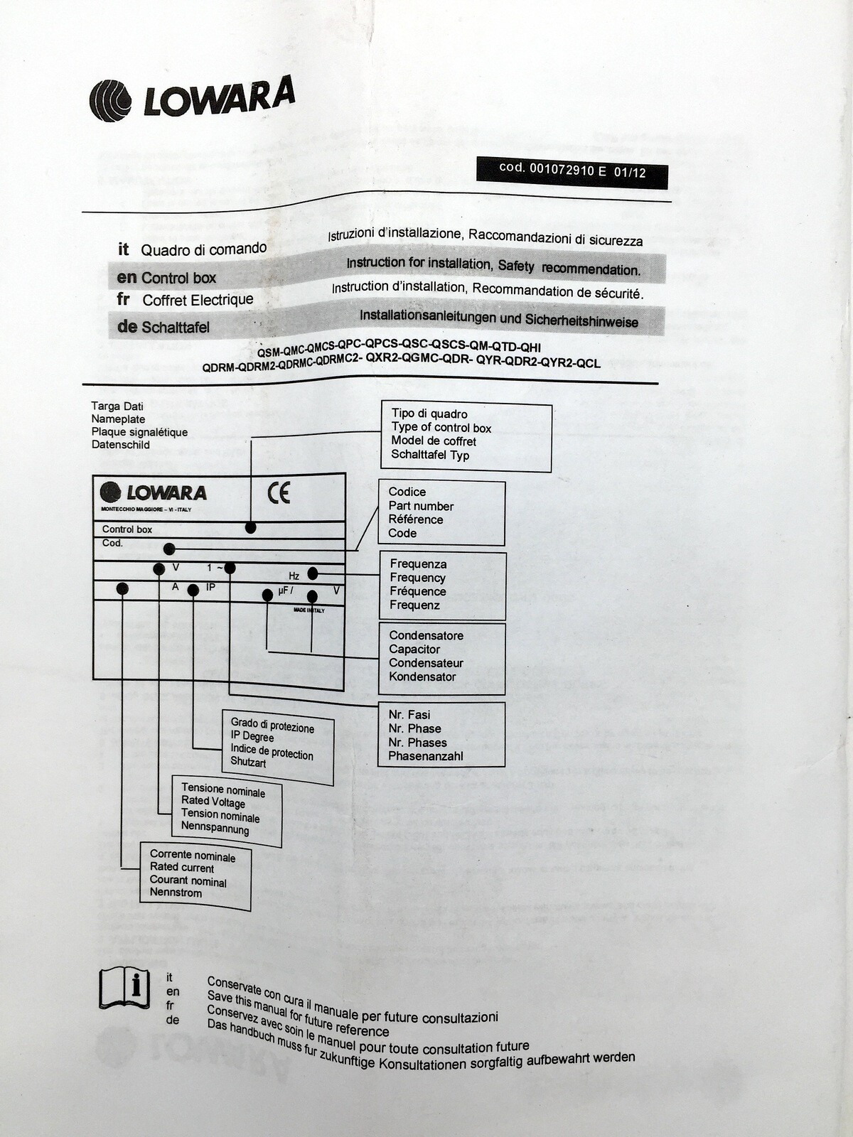 LOWARA QSM/07 108124830 Pump Control Box Single Phase 240V 6.5A IP44 | eBay