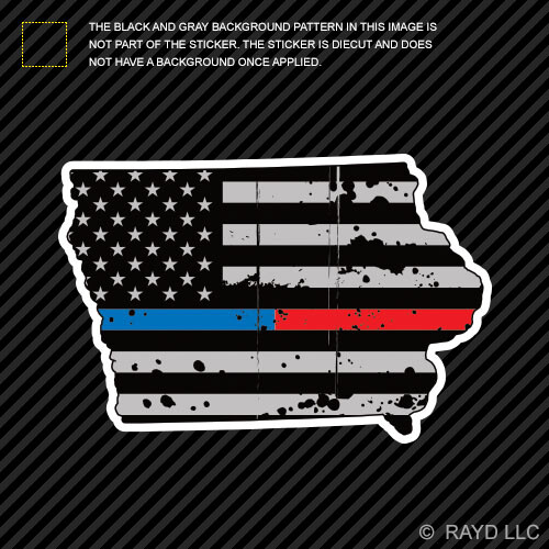 Distressed Thin Blue Red Line Iowa State Shaped Subdued US Flag Sticker ...