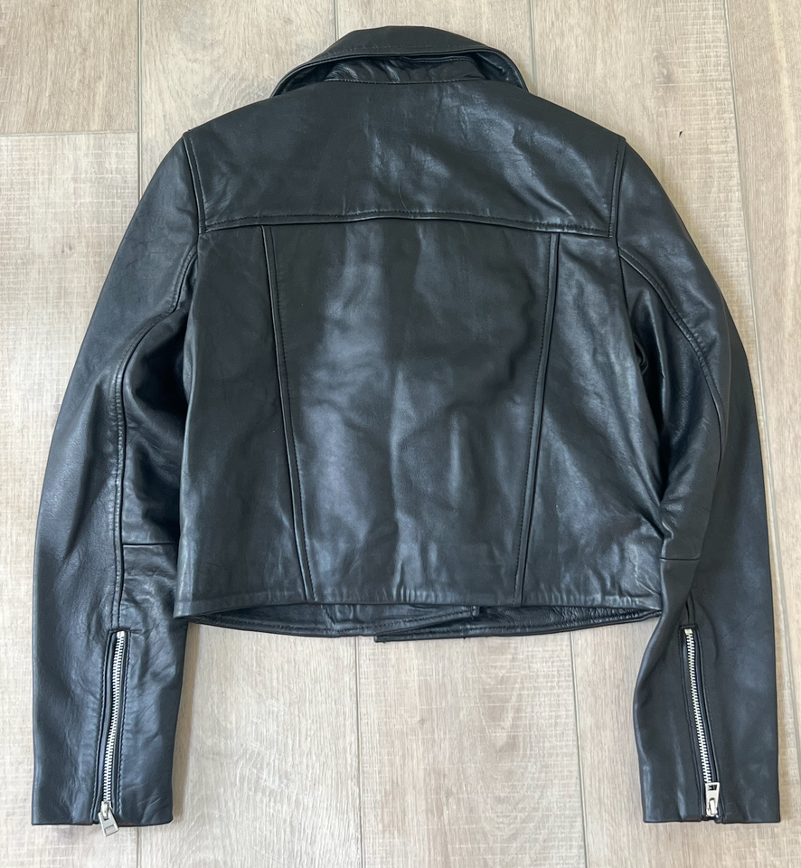 NWT MANGO MNG BLACK LEATHER BIKER MOTORCYCLE MOTO JACKET COAT SZ XS | eBay