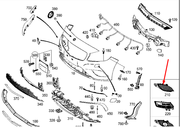 Mercedes-Benz A-class W176 Front Bumper Right Grille A1768851422 ...