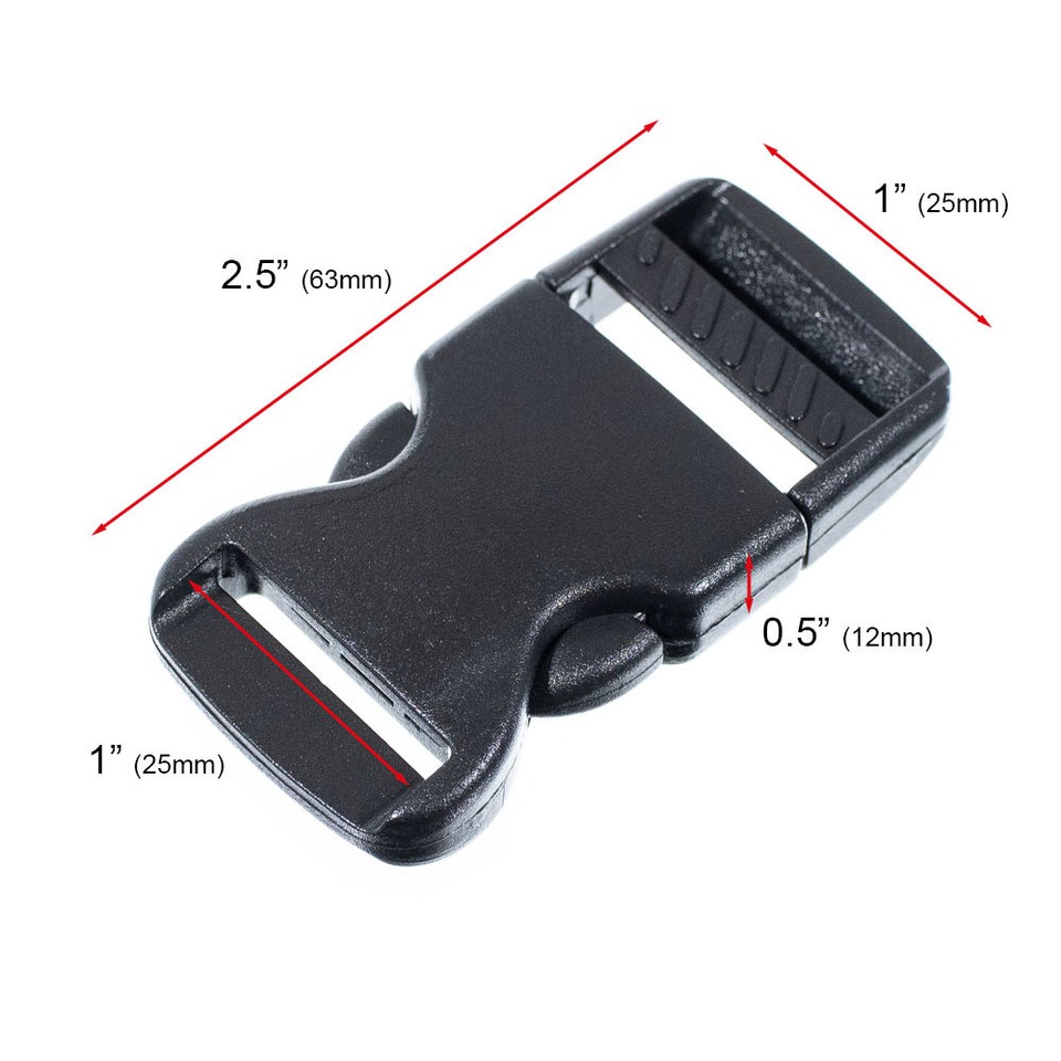 5 pack Plastic Buckle Backpack Straps Webbing - Black - 1 Inch & 3/4 ...
