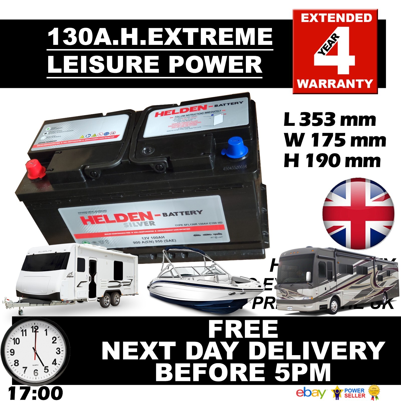 12V 130AH 130 AH Leisure Battery DEEP CYCLE for Motorhome / Caravan ...