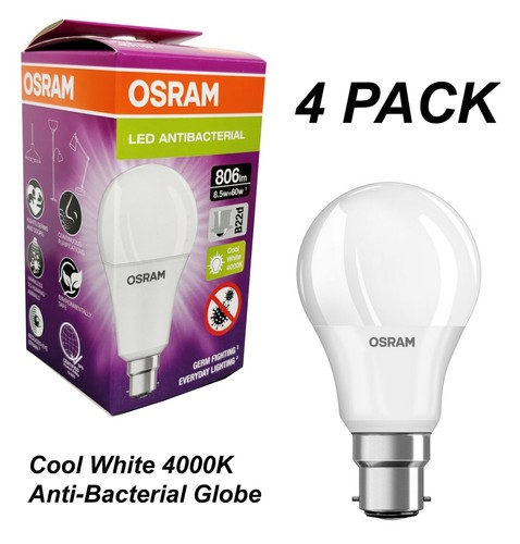 4 x Osram 8W LED Anti Bacterial Light Globes Bulbs Lamps Cool White B22 ...