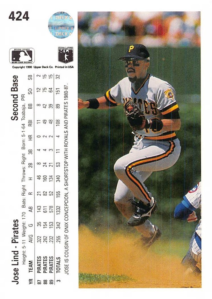 Jose Lind 1990 Upper Deck 424 Pittsburgh Pirates Baseball Card | eBay