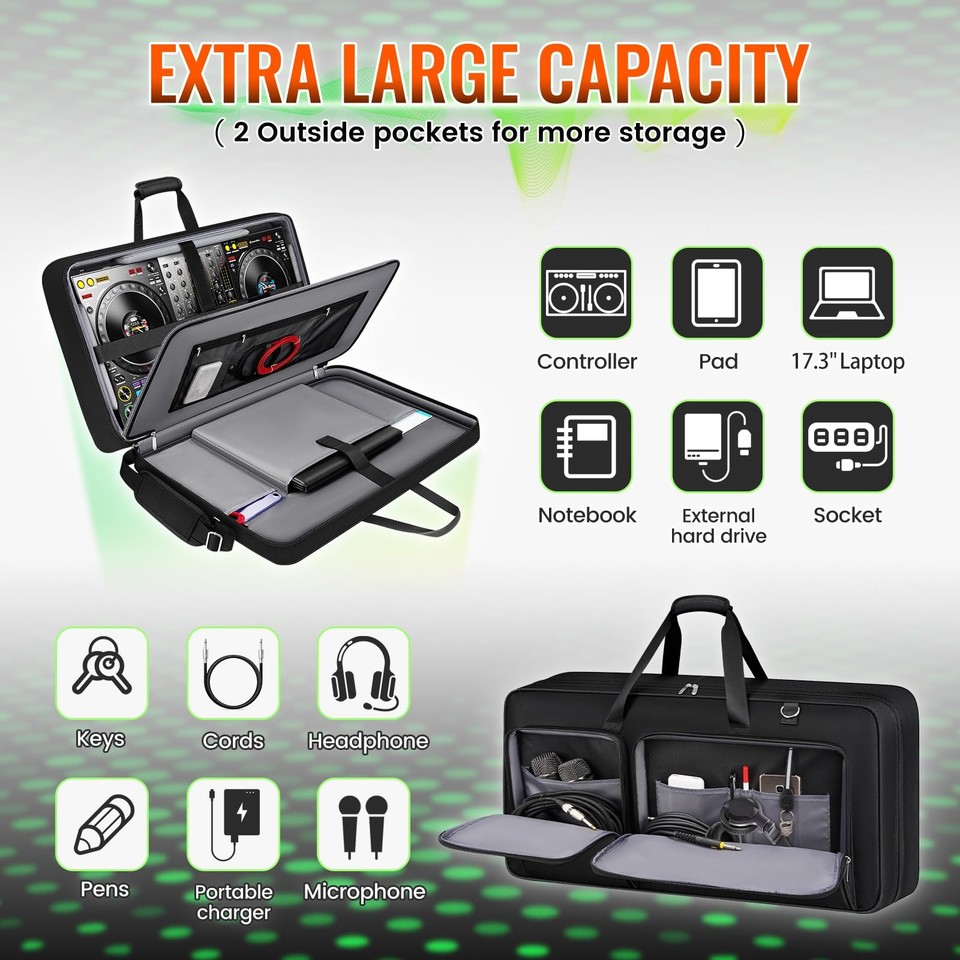 Padded DJ Controller Case for DDJ FLX10/1000/REV7/FLX6 12 Pockets ...