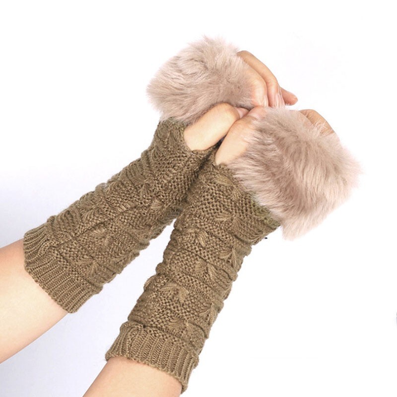 Women Winter Long Half Finger Fingerless Gloves Arm Hand Warmer Knitted ...