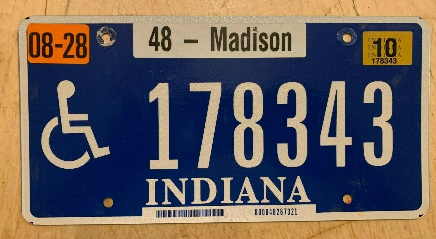 INDIANA DISABLED PERSON HANDICAPPED AUTO LICENSE PLATE " 178343 " IN ...