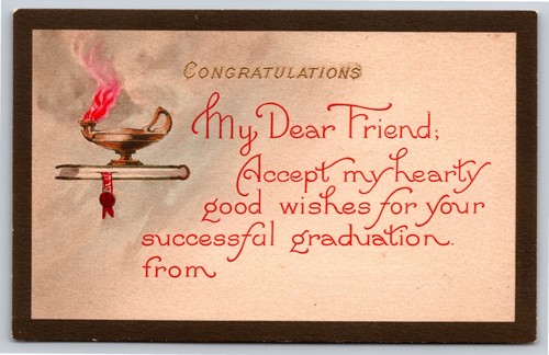 Greetings~Congratulations~Genie Lamp W/ Smoke & Book~Gold Frame~Vintage ...