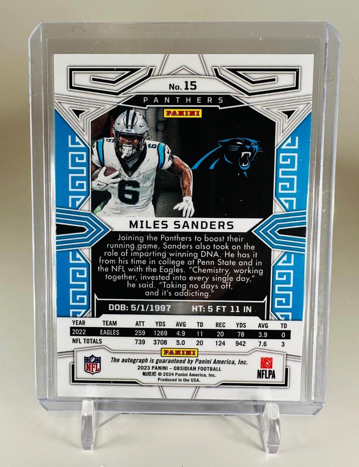 2023 Panini Obsidian Asia Miles Sanders #15 Auto Carolina Panthers ...