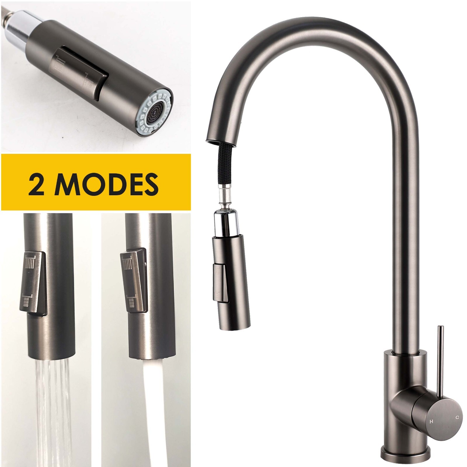 WELS Gun Metal Grey 2 Mode Pull Out Kitchen Tap Laundry Sink Mixer ...