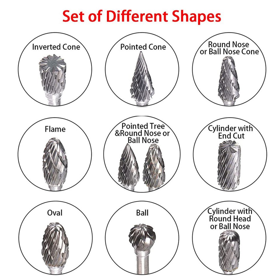 Tungsten Carbide Burr Bit Set Cutting Carving Routing Bur For Dremel ...