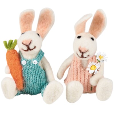 Primitives by Kathy Felt Bunny Rabbit Couple 2 Critter Ornament Spring ...