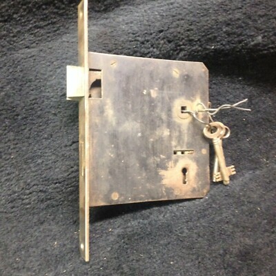 vintage large entry steel door mortise face plate lock, w. 4 skeleton ...