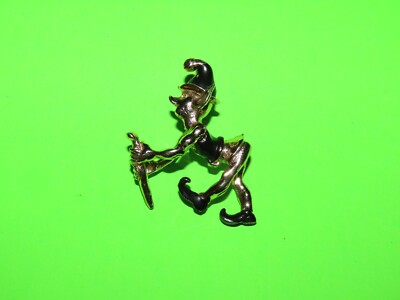 CHRISTMAS ELF PIN BROOCH MARVELLA GOLD TONE BLACK ENAMEL Vtg | eBay