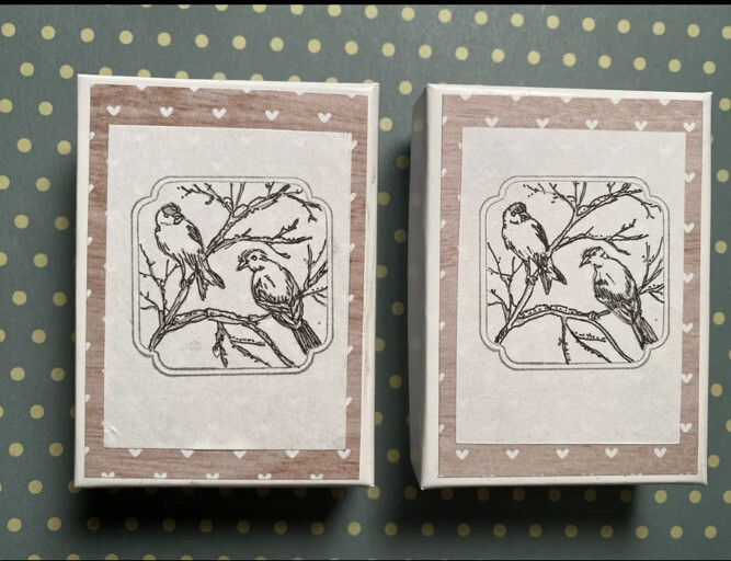 9-handmade BIRDS IN SNOW Berry white brown Gift Box heart Jute Bow set ...