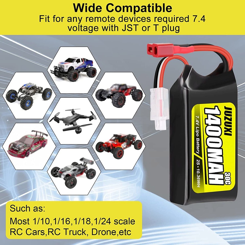 2/4 Pieces 7.4V 1400mAh 30C lithium battery for RC Remote Control Car ...