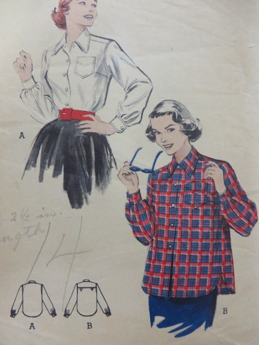 Vintage 50's Butterick 6224 TAILORED SHIRT-BLOUSE Sewing Pattern Women ...