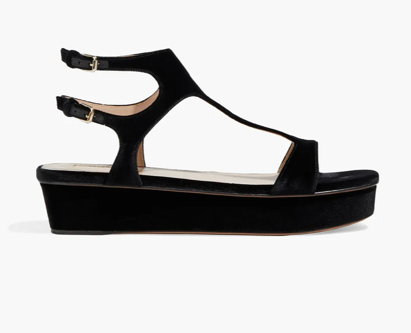 Valentino Garavani Cutout Black Velvet Platform Sanda… - Gem