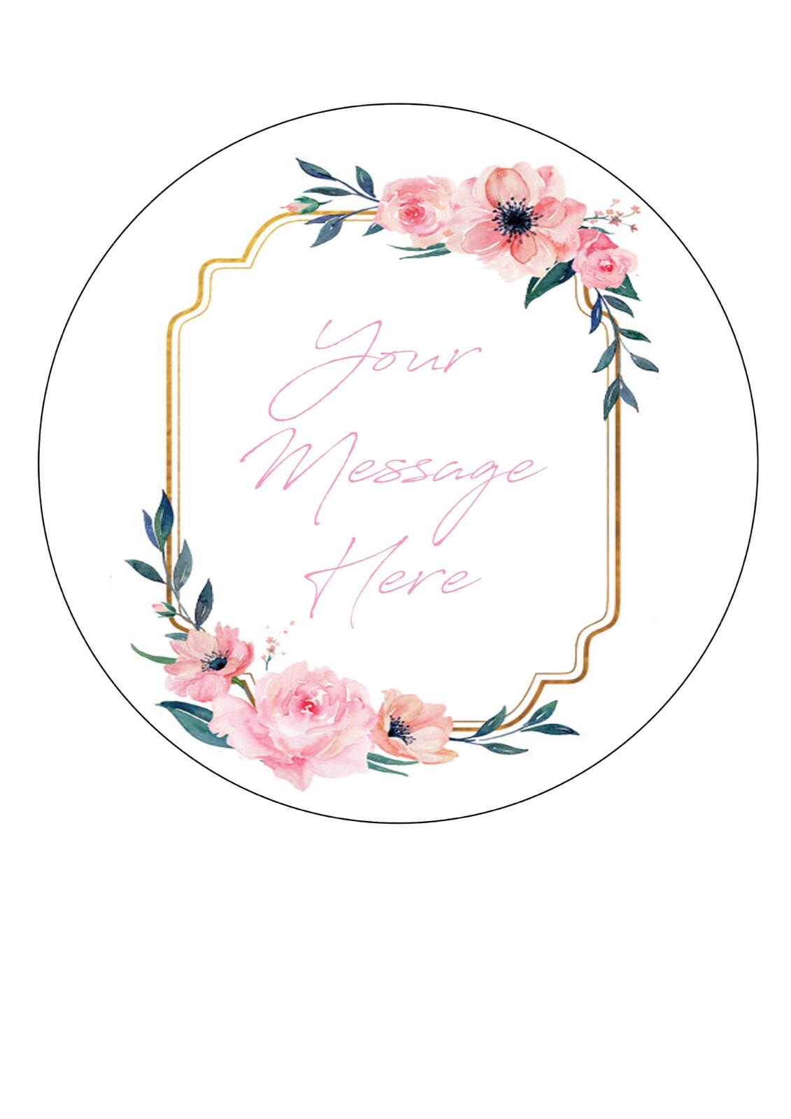 PERSONALISED Cake Topper Pink Floral Frame Edible Icing 7-8" Circle ...