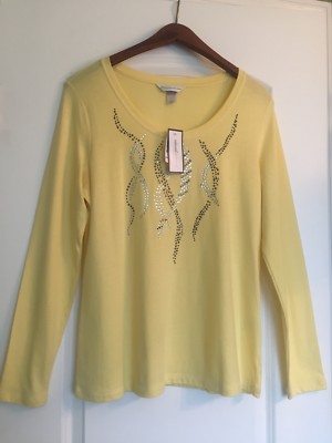 NWT CHRISTOPHER & BANKS Women’s Cute Comfy Yellow LONG SLEEVE Pullover ...