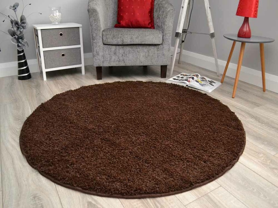 Small Large Round Circle Circular Plain Modern Colours Shaggy Rugs Mats ...