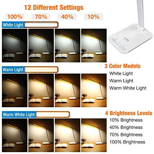 Miady LED Desk Lamp Eye-Caring Table Lamp 3 Color Modes with 4 Levels ...