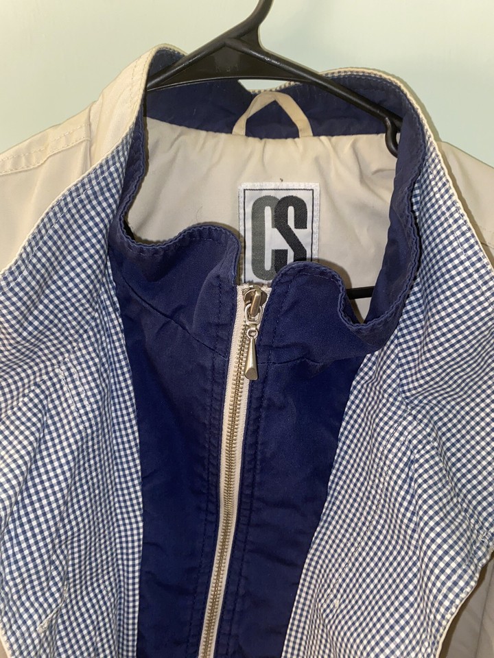 CS Signature 1X XXL Cream Navy Double Closure Jacket Stripe Mock Neck ...