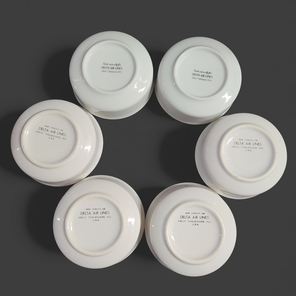 Delta Air Lines Bowls Set 6 White Ceramic 4-3/4in Airline Logo ABCO Vintage | eBay