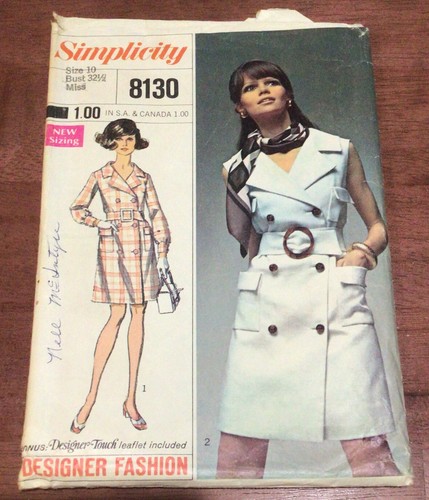 Vtg Simplicity 8130 Pattern Misses’ Coat Dress Designer Fashion Size 10 ...