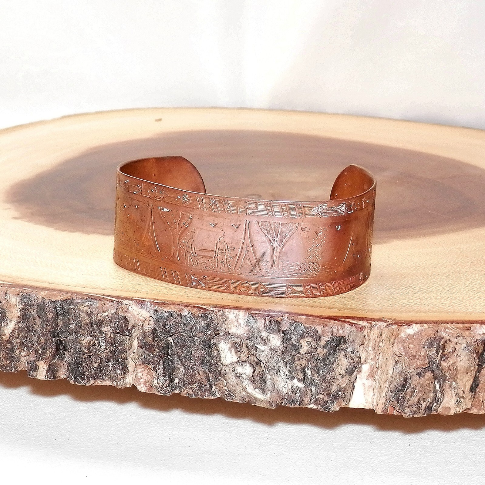 Vintage Indigenous Copper Cuff Bracelet, Etched, Nati… - Gem