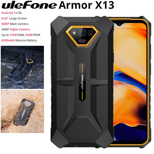 Ulefone Armor X13 4G LTE Rugged Phone Waterproof IP68 Android 13 Mobile ...